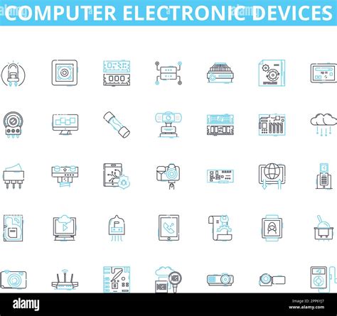 Computer Electronic Devices Linear Icons Set Laptop Desktop Tablet