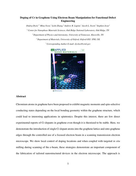 Pdf Doping Of Cr In Graphene Using Electron Beam Manipulation For