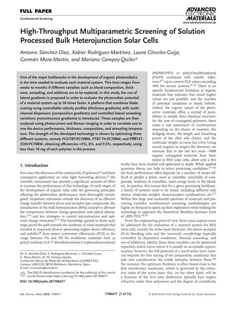 Pdf High Throughput Multiparametric Screening Of Solution Processed