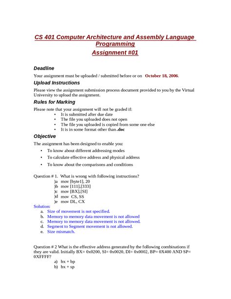 Cs 401 Computer Architecture And Assembly Language Programming Exercises Computer Science