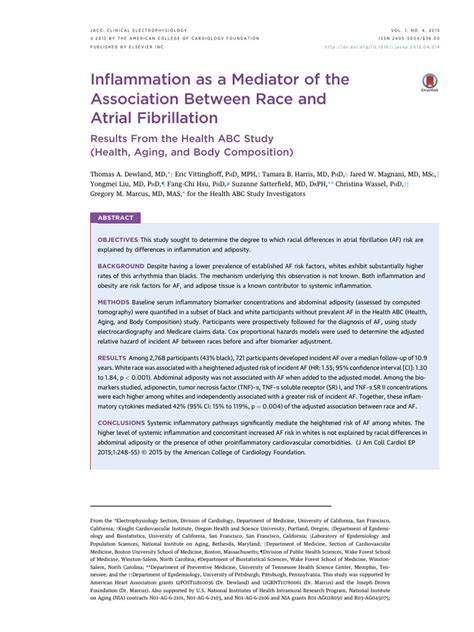Dewland Et Al 2015 Inflammation As A Mediator Of The Association Between Race And Atrial