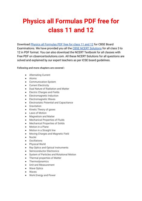 PPT Physics All Formulas PDF Free For Class And PowerPoint Presentation ID