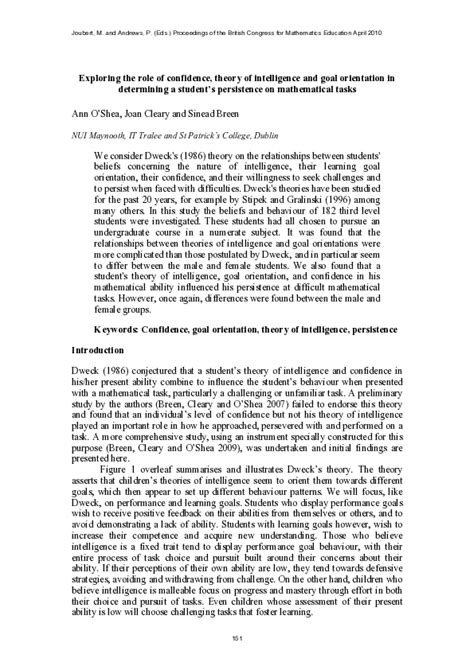 Pdf Exploring The Role Of Confidence Theory Of Intelligence And Goal