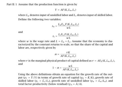 Solved Part II Assume That The Production Function Is Chegg