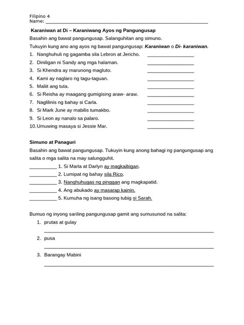 Pangungusap Worksheets Pdf