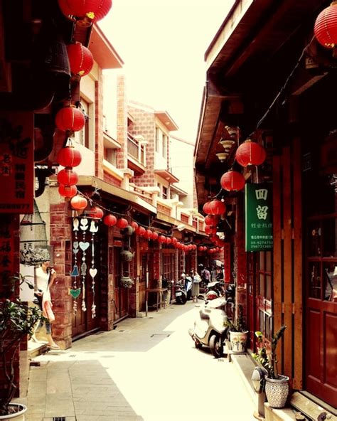 Premium Photo Street Decorated With Chinese Lanterns
