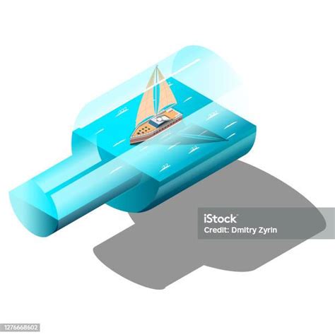 유리 병 요소 벡터 디자인 스타일에서 등색 3d 수송 범선 선박 3차원 형태에 대한 스톡 벡터 아트 및 기타 이미지 3차원
