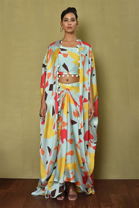 Buy Samyukta Singhania Multi Color Georgette Satin Abstract Print Cape