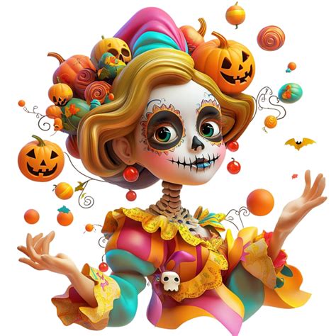 Halloween Sugar Skull Girl With Pumpkins And Candy Spooky 68185841 Png