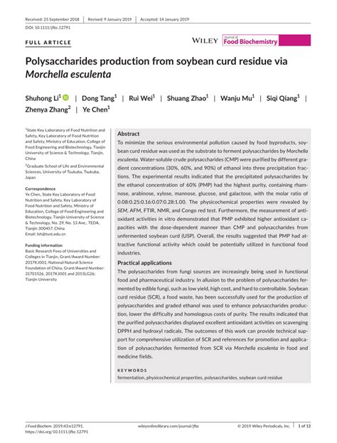 Polysaccharides Production From Soybean Curd Residue Via Morchella
