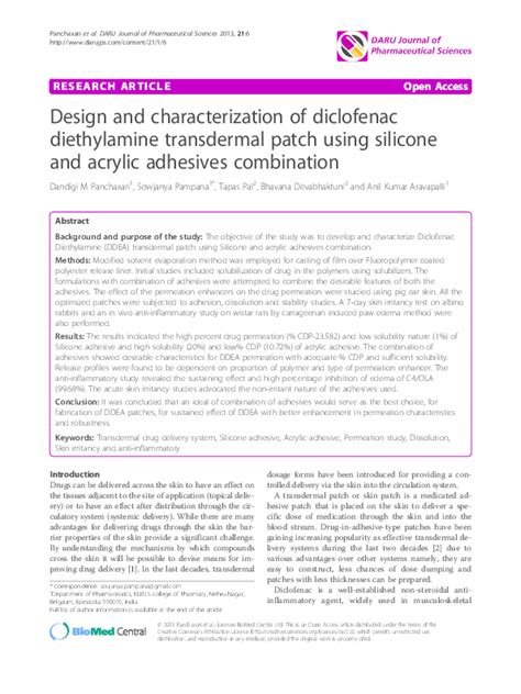Pdf Design And Characterization Of Diclofenac Diethylamine Transdermal Patch Using Silicone
