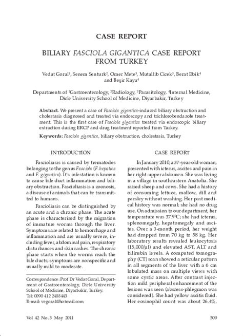 Pdf Biliary Fasciola Gigantica Case Report From Turkey