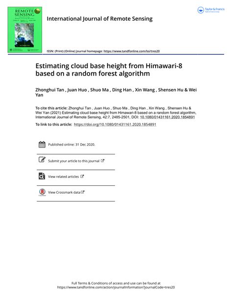 Pdf Estimating Cloud Base Height From Himawari 8 Based On A Random Forest Algorithm