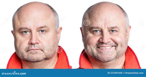 тяжёлое и смеющееся лицо взрослого лысого мужчины эмоции и самовыражение установить коллаж
