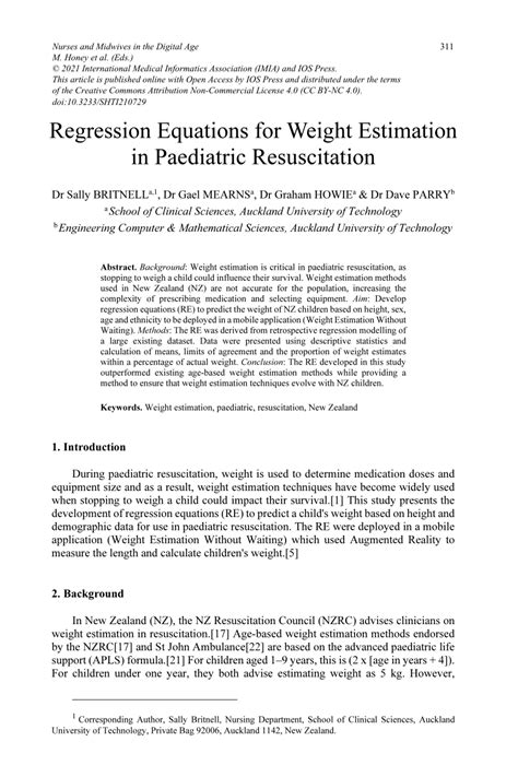 Pdf Regression Equations For Weight Estimation In Paediatric Resuscitation