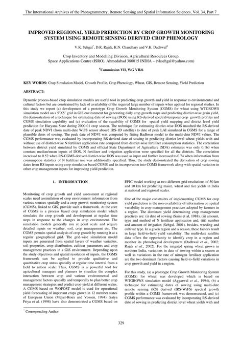 Pdf Improved Regional Yield Prediction By Crop Growth Monitoring System Using Remote Sensing
