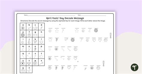 April Fools Day Secret Message Worksheets Teach Starter