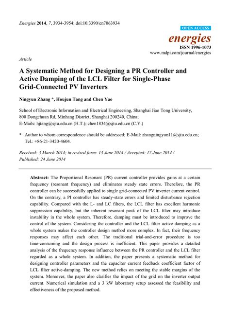 Pdf A Systematic Method For Designing A Pr Controller And Active