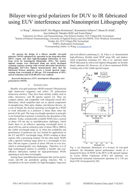Pdf Bilayer Wire Grid Polarizers For Duv To Ir Fabricated Using Euv Interference And