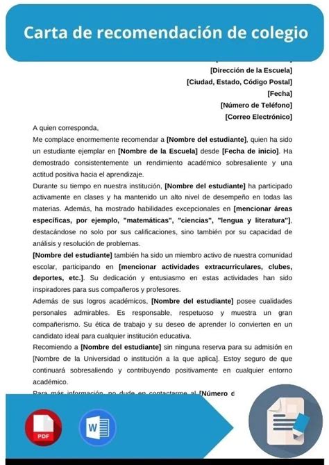Carta De Recomendación Para Colegio En Word Y Pdf Cartas De