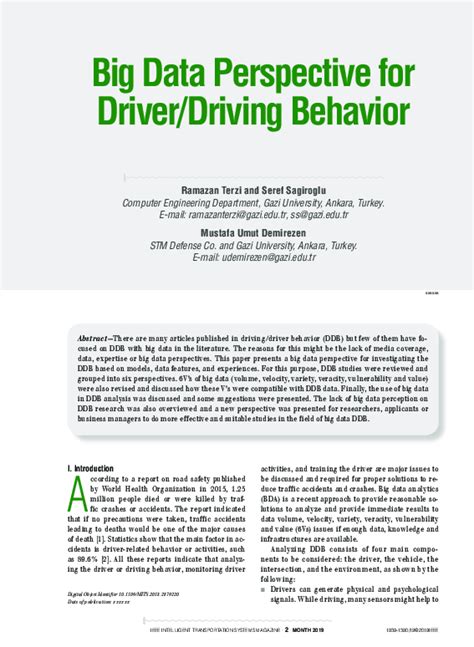 Pdf Big Data Perspective For Driverdriving Behavior