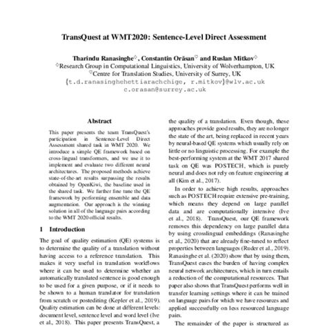 Transquest At Wmt2020 Sentence Level Direct Assessment Acl Anthology