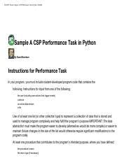 Tutorial Sample A CSP Performance Task In Python CodeHS Pdf 2 16 2021 Tutorial Sample A CSP