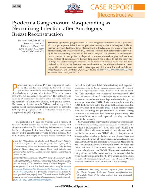 Pdf Pyoderma Gangrenosum Masquerading As Necrotizing Infection After Autologous Breast