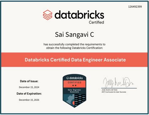 Databricks Dataengineering Certification Gratitude Bounteous Sai Sangavi C