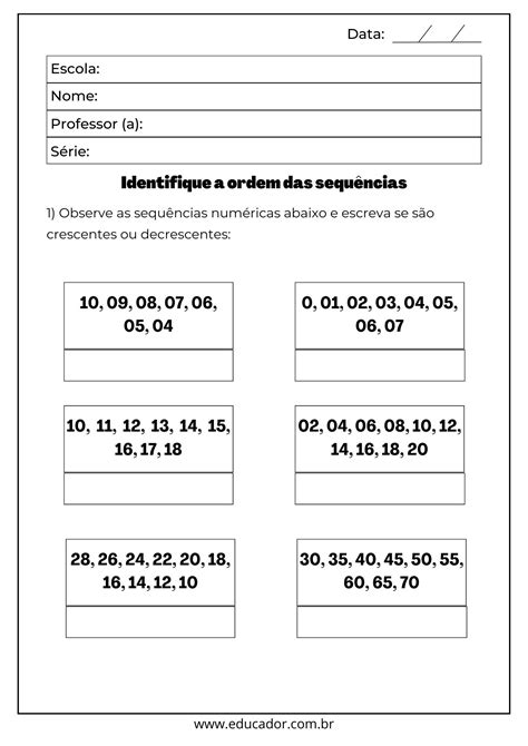 Atividade Sobre Ordem Crescente E Decrescente Educador
