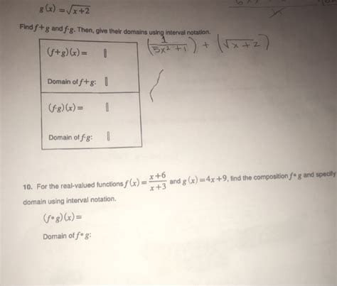 solved find f g and fg then give their domains using