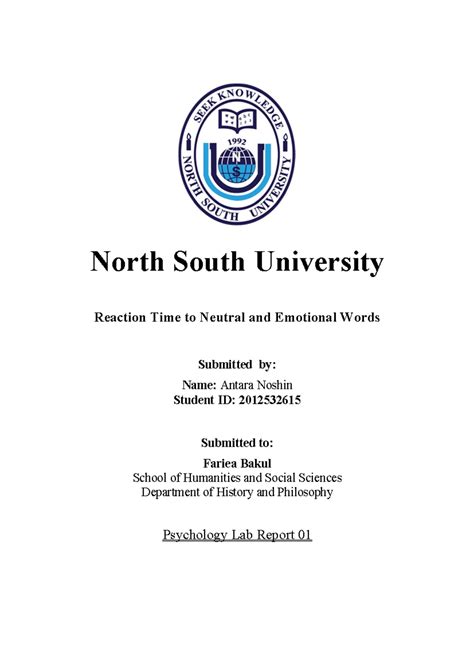Psy Lab Report 01 North South University Reaction Time To Neutral And Emotional Words