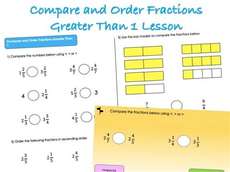 Year 5 Fractions Compare And Order Fractions Greater Than 1 Lesson Teaching Resources