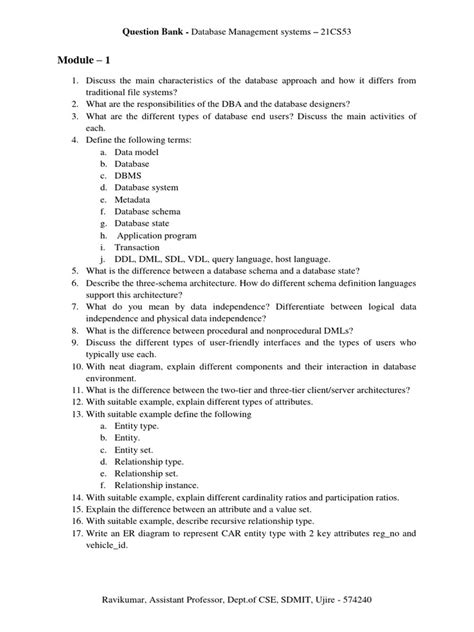 Dbms Question Bank Pdf Relational Model Databases