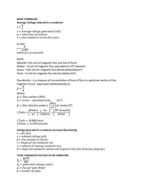 Ee 55 Basic Formulas Pdf Electrodynamics Metrology