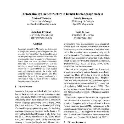 hierarchical syntactic structure in human like language models acl