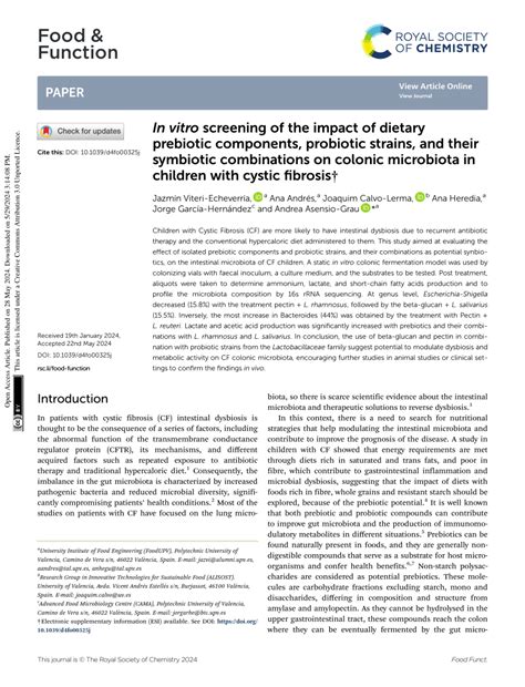 Pdf In Vitro Screening Of The Impact Of Dietary Prebiotic Components