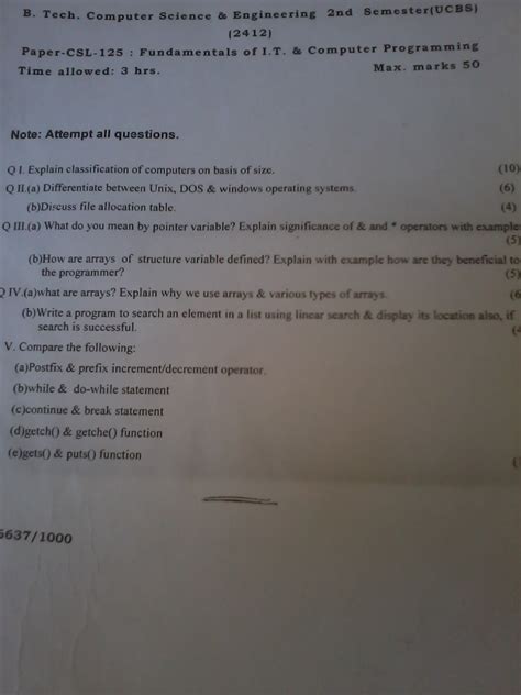 Gndu University Fundamentals Of Computer Programming And It Question