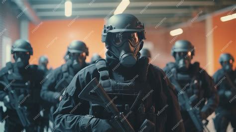 Premium Ai Image A Group Of Soldiers In A Room With A Building In The Background