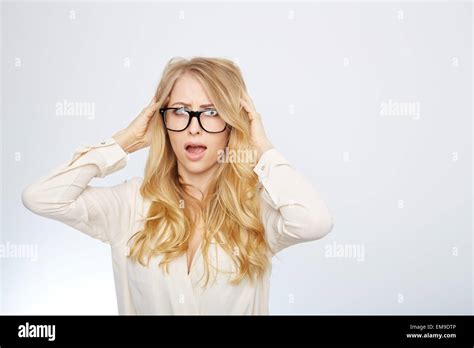 Girl With Nerd Glasses Isolated On White Stock Photo Alamy