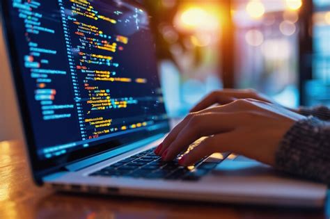 Premium Photo Female Programmer Coding On Laptop In A Dimly Lit Room