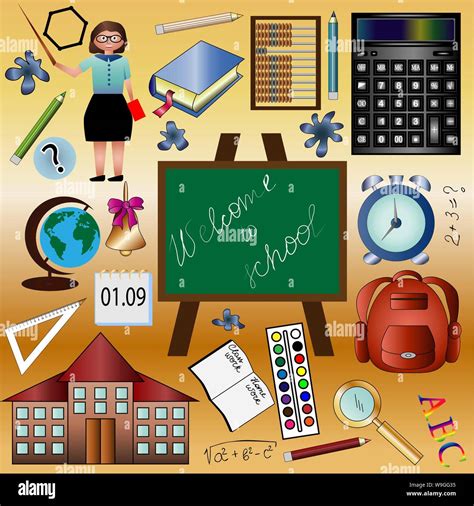 A Set Of Good To School Return To School Teacher Bell Calculator Globe Abacus