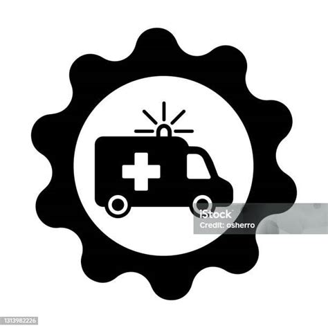 구급차 와 톱니 바퀴 기어 아이콘 응급 의료 구조 서비스 차량 표지판 수리점 개념 흑백 배경에 검은 벡터 일러스트 0명에 대한 스톡 벡터 아트 및 기타 이미지 Istock