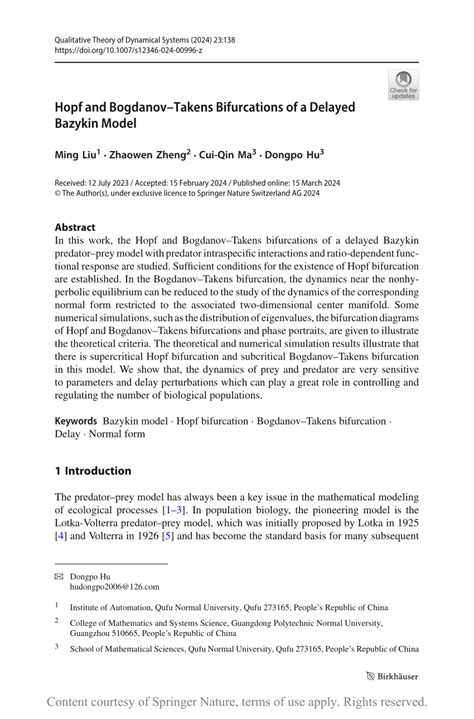 Hopf And Bogdanov Takens Bifurcations Of A Delayed Bazykin Model Request Pdf