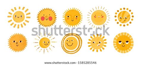 귀여운 태양 플랫 벡터 그림 세트노란 스톡 벡터로열티 프리 1585285546