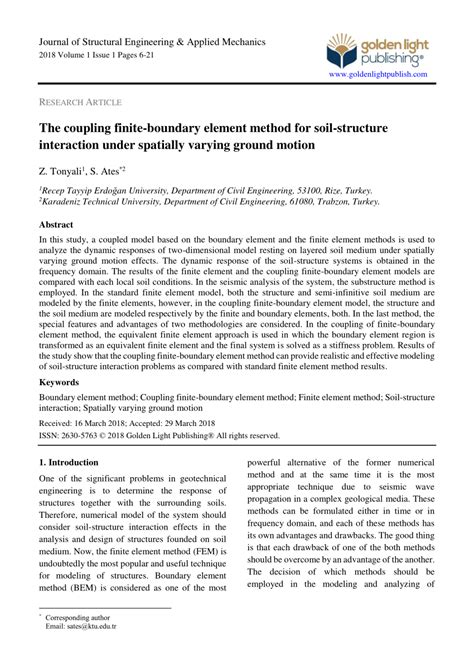 PDF The Coupling Finite Boundary Element Method For Soil Structure Interaction Under Spatially