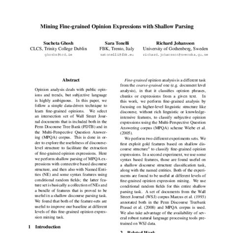 Mining Fine Grained Opinion Expressions With Shallow Parsing Acl Anthology