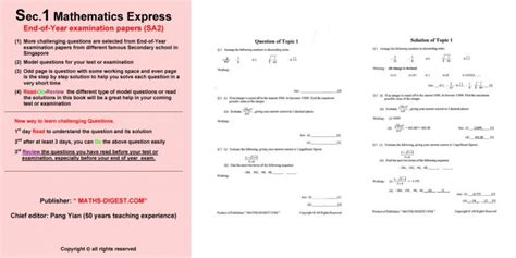 Secondary 1 Maths Express Sa2 Book A Maths Digest