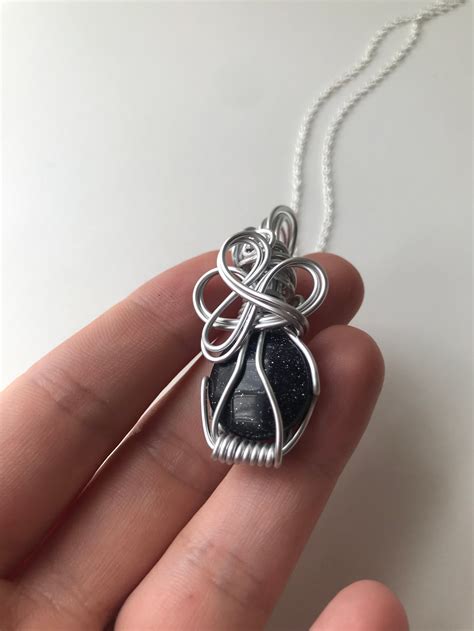 Sandstone Necklace Blue Sandstone Pendant Wire Wrapped Crystal