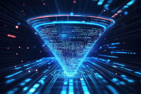 Digital Vortex With Binary Code And Light Trails Futuristic Data Visualization Swirling Blue